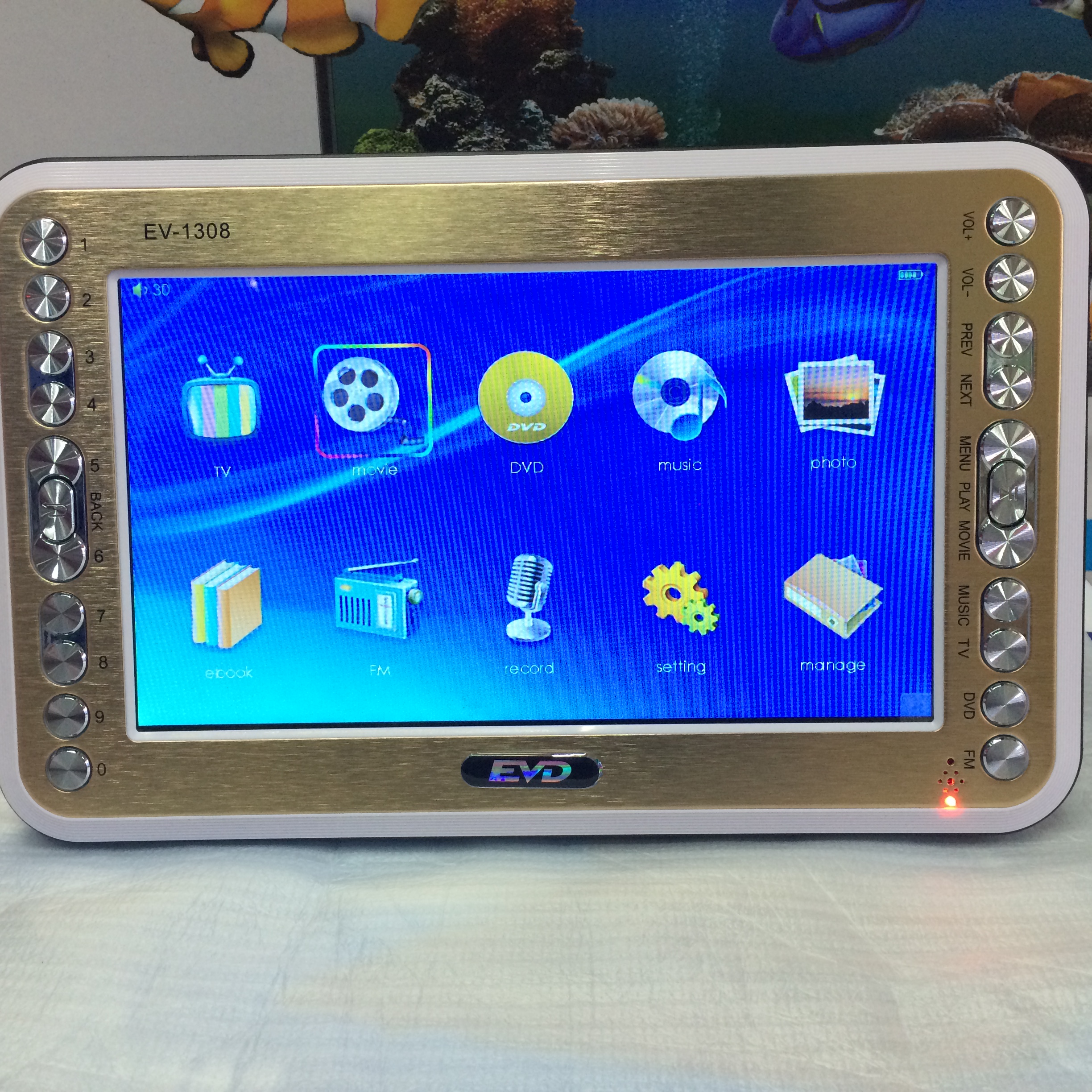 Supply EV138 Portable EVD player with TV/DVD/TF/FM play-watching machine-